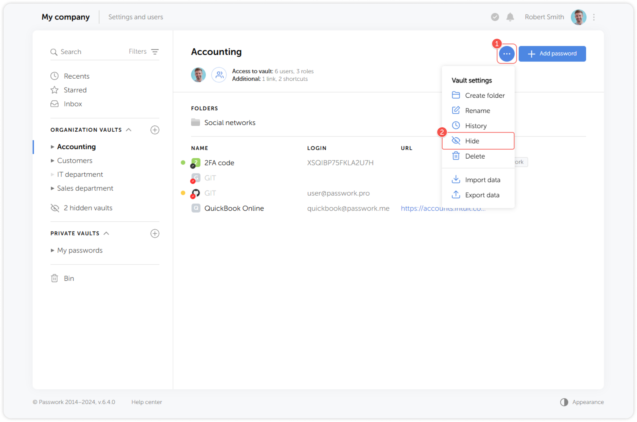Hide vault | Passwork Documentation