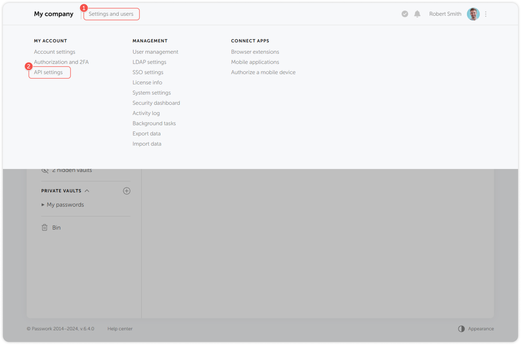 API settings | Passwork