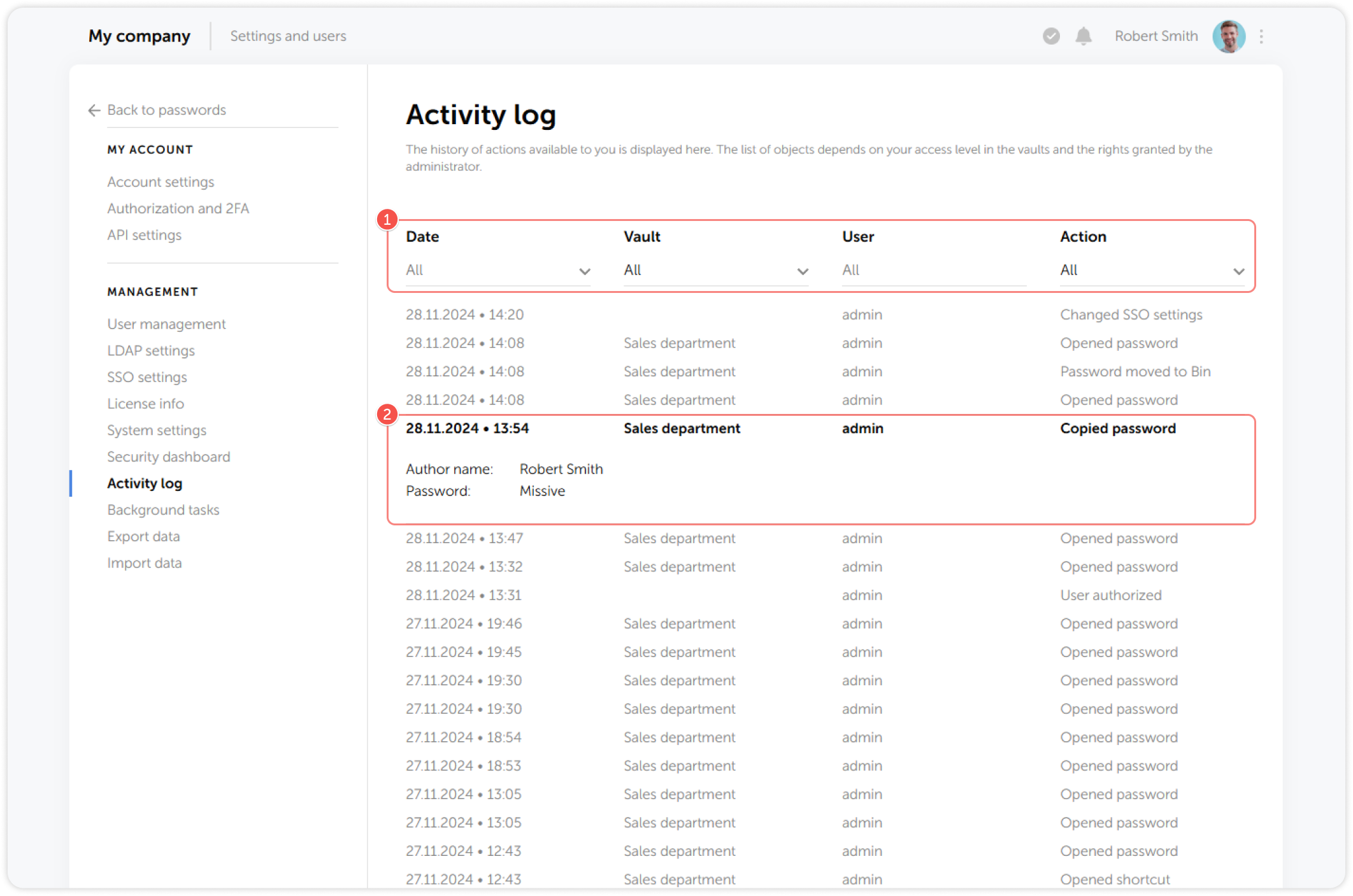 Activity log | Passwork