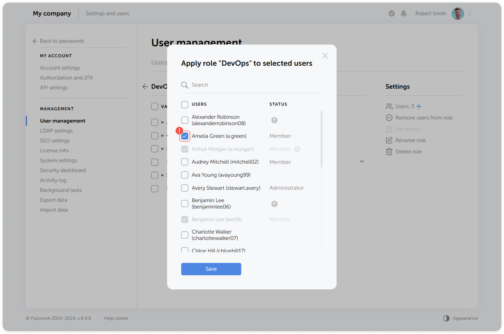 Edit role | Passwork Documentation