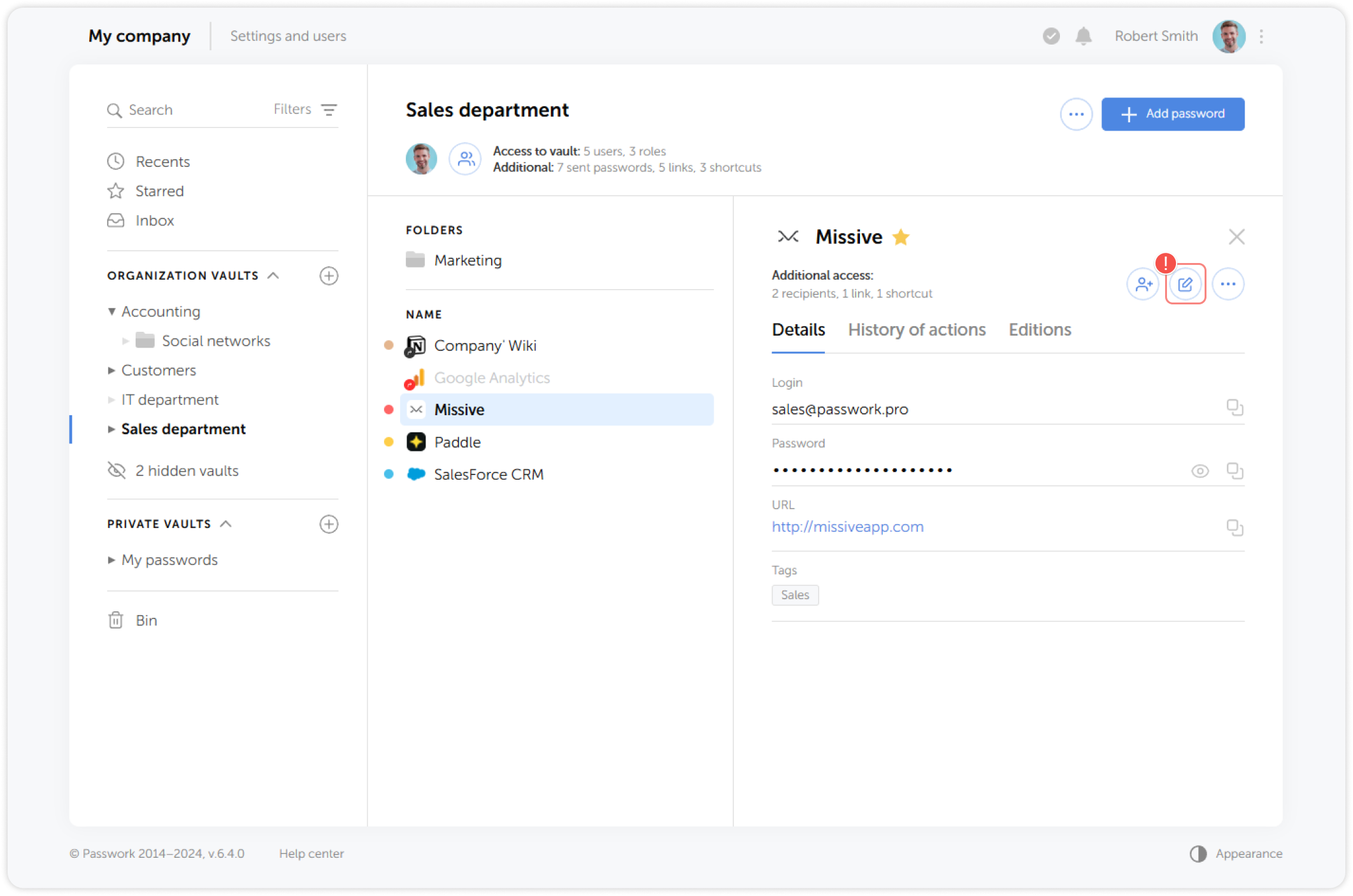 Edit password | Passwork Documentation