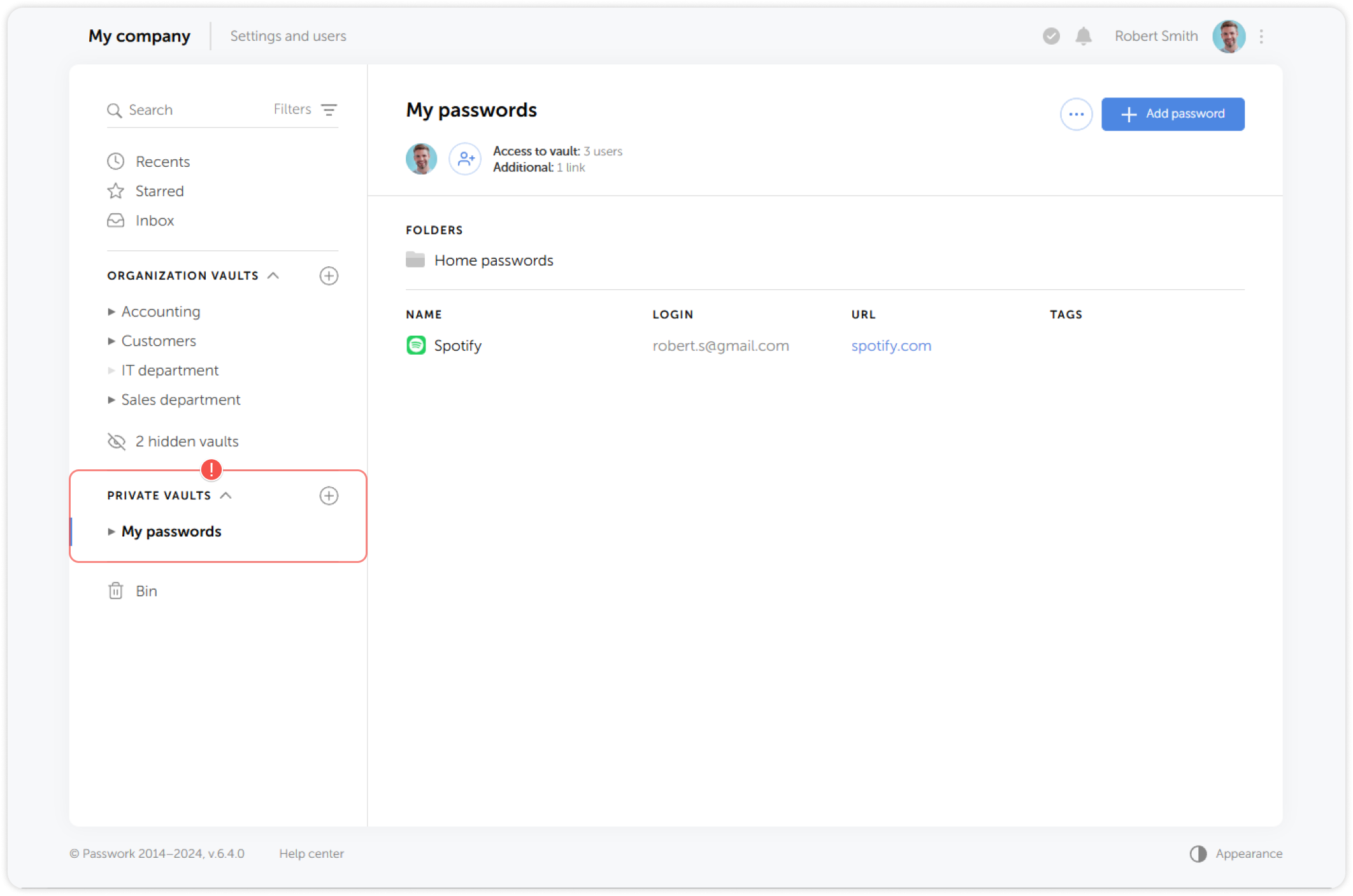 Private vaults | Passwork Documentation