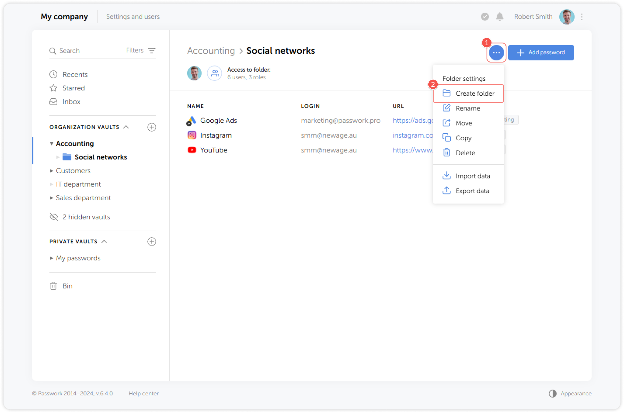 Create folder | Passwork Documentation