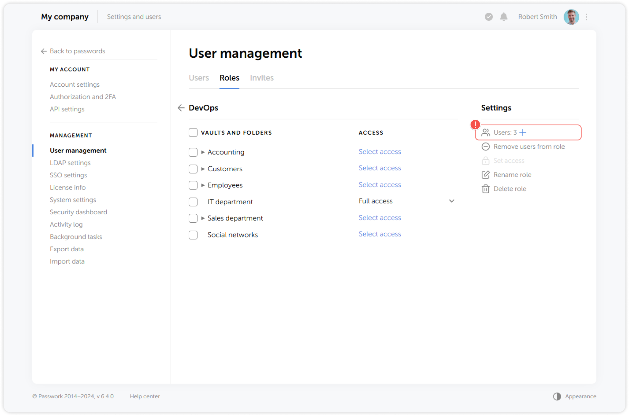 Edit role | Passwork Documentation