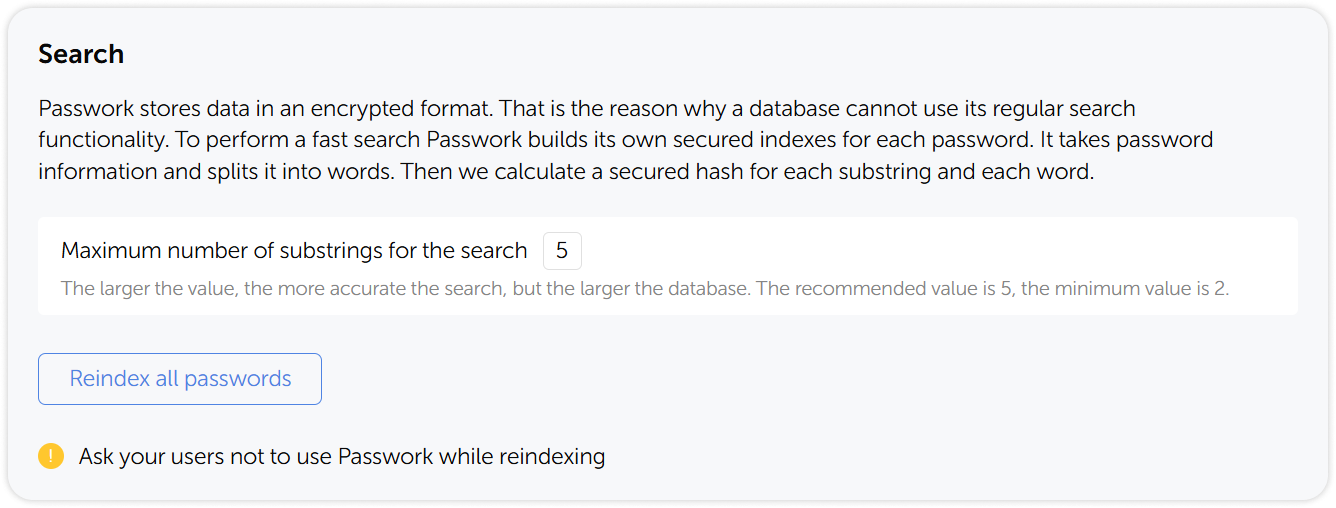 Configure search | Passwork Documentation