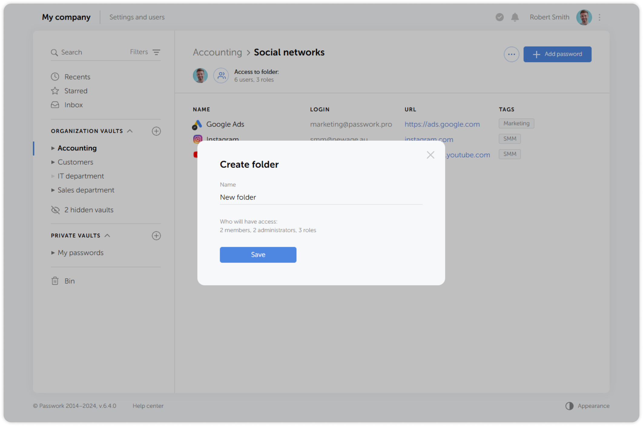 Create folder | Passwork Documentation