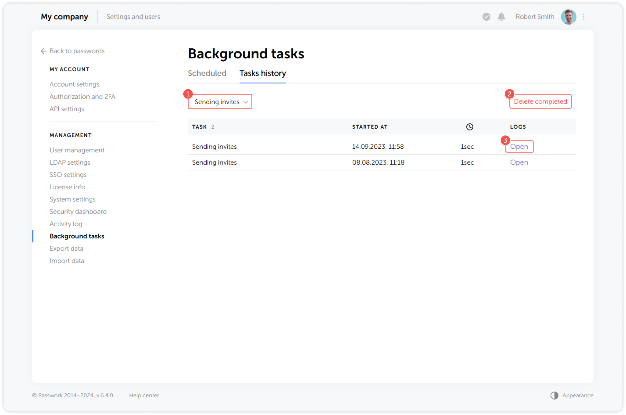 Background tasks | Passwork Documentation