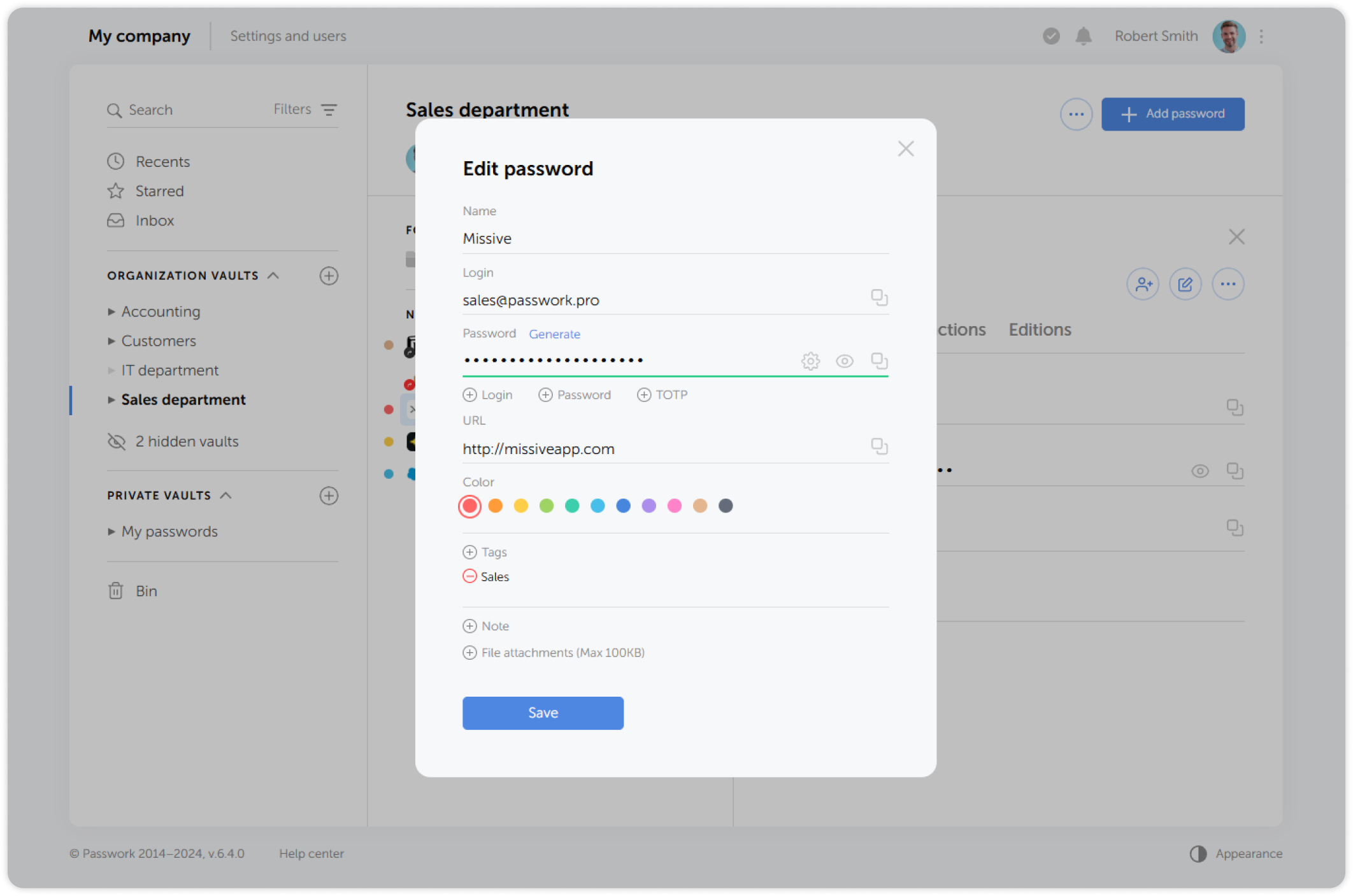 Edit password | Passwork Documentation