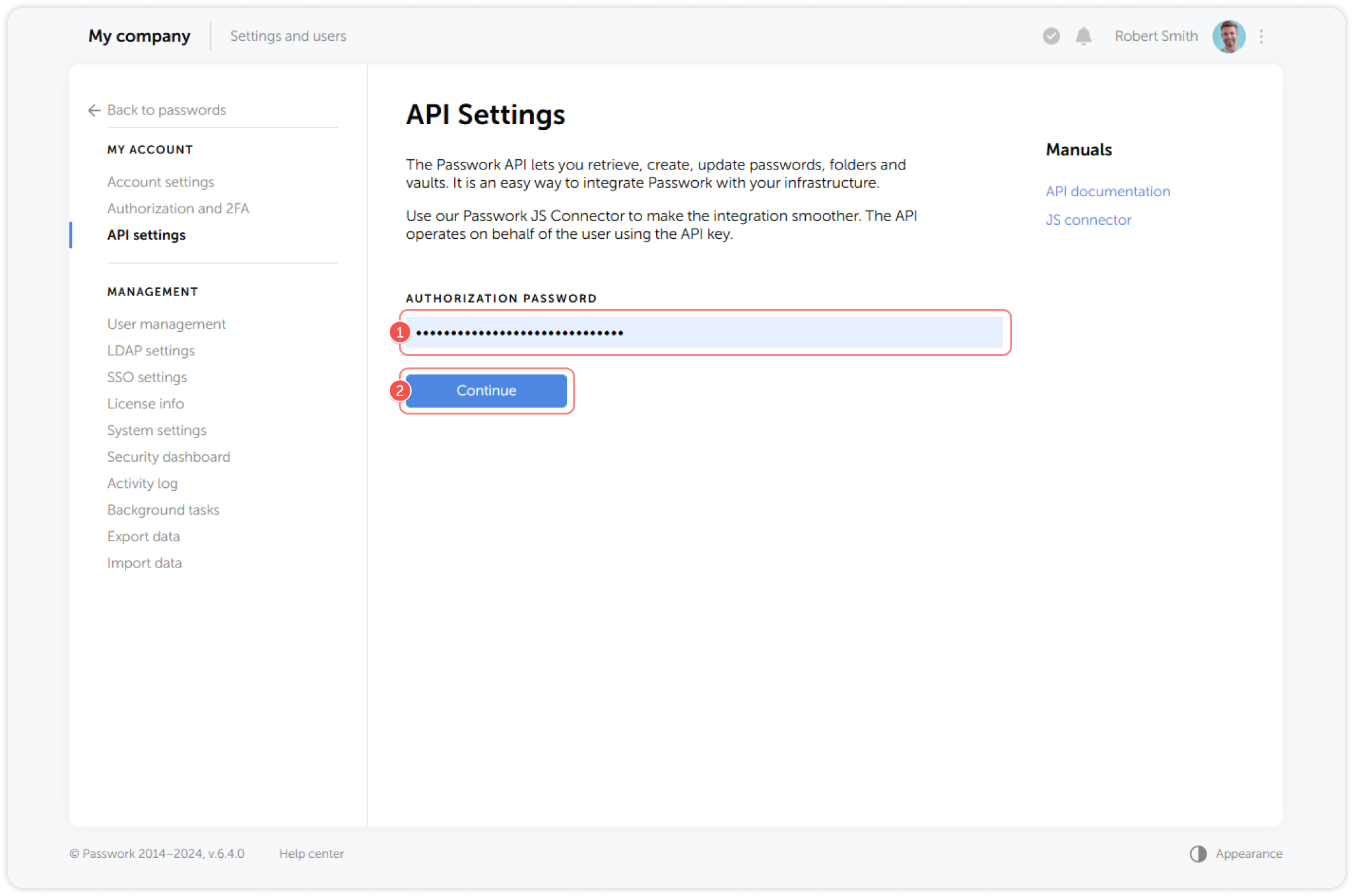 API settings | Passwork