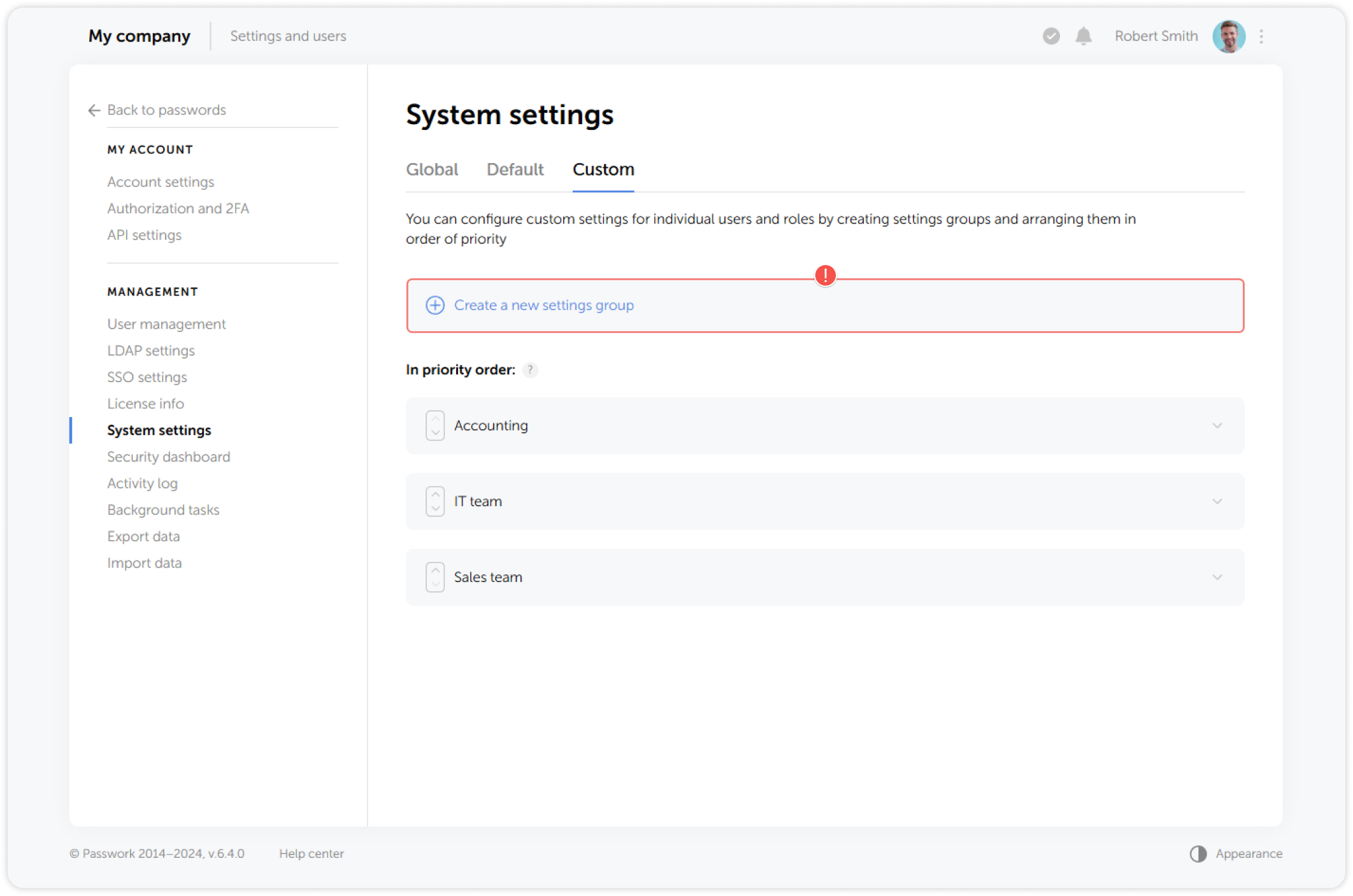 Custom settings | Passwork Documentation